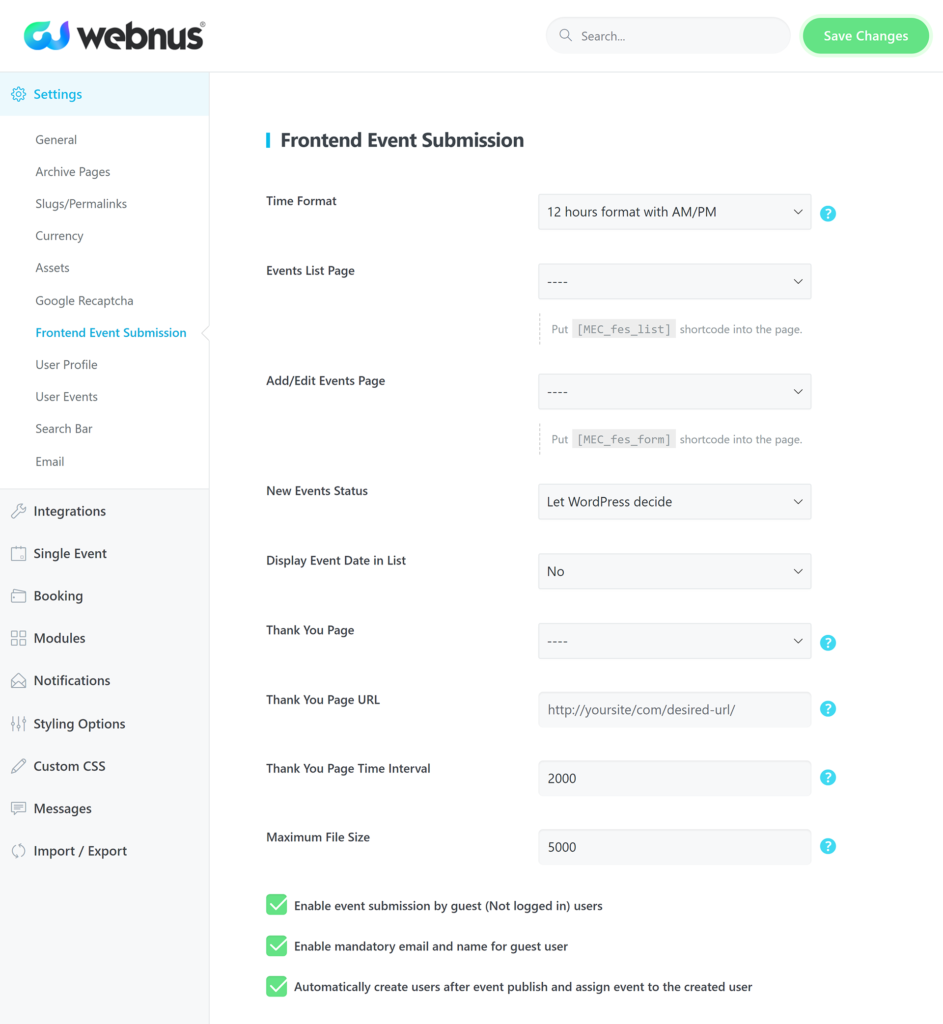 Frontend Event Submission Settings - Modern Events Calendar Knowledgebase