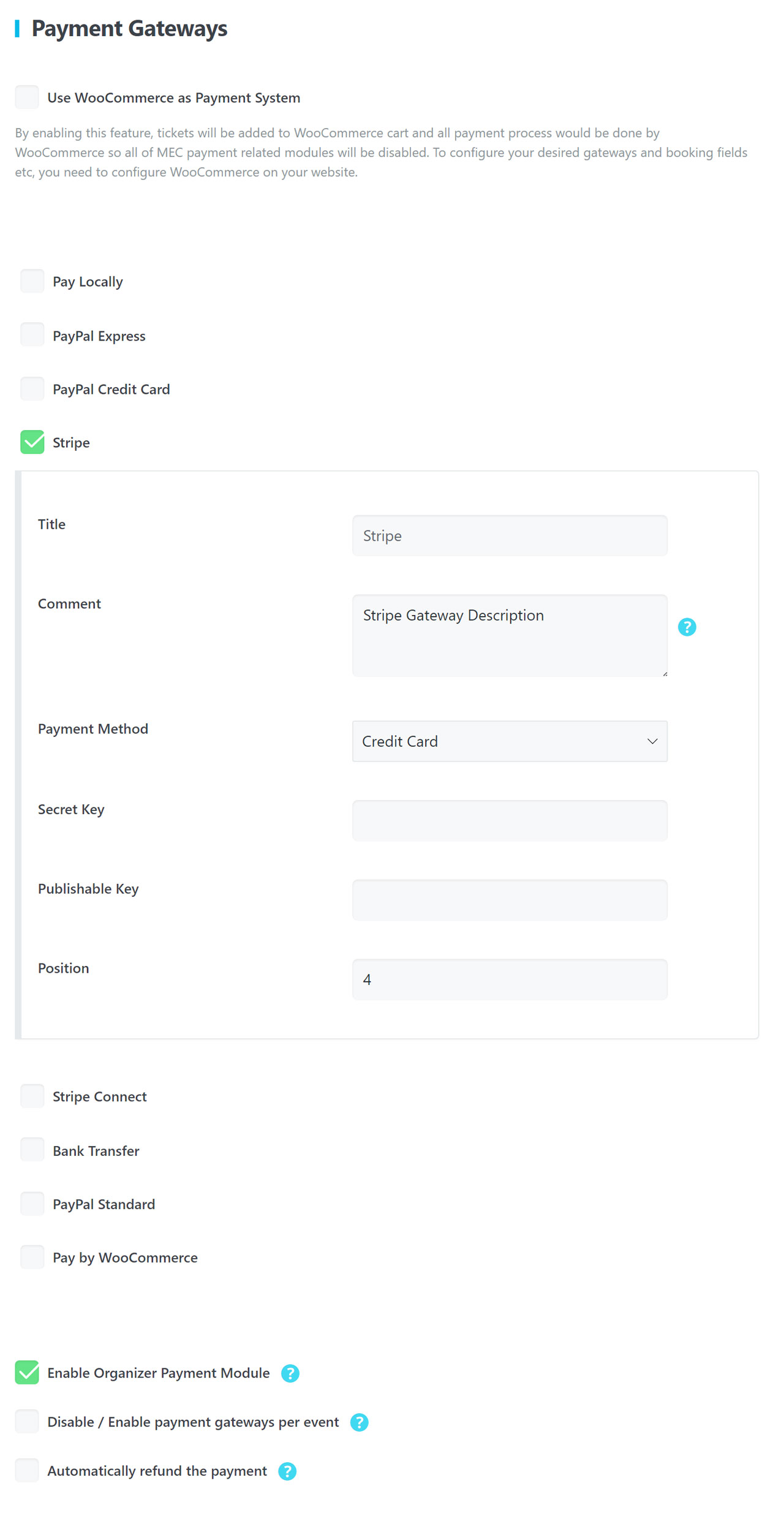 Organizer Payment Settings - Modern Events Calendar Knowledgebase
